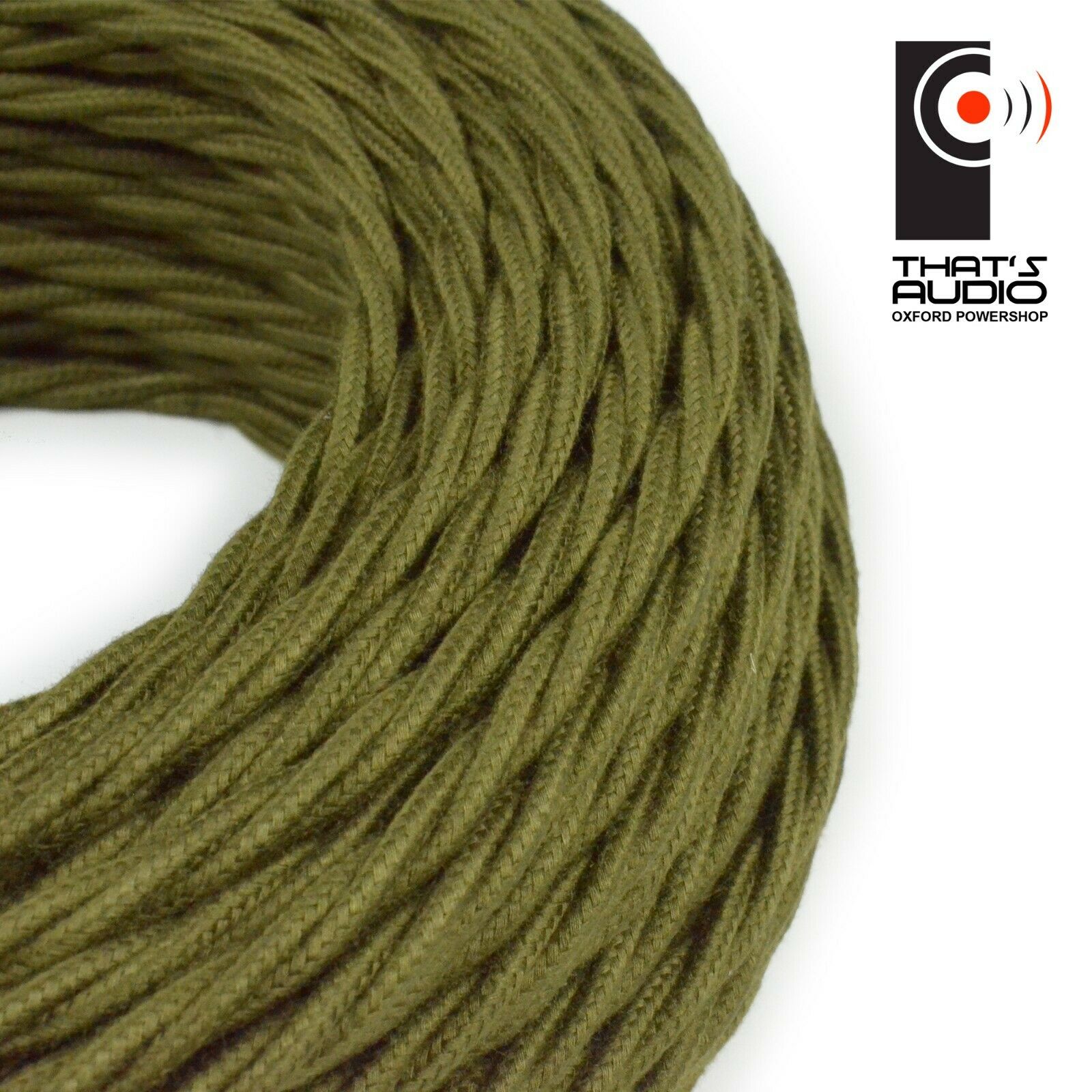 Retro KHAKI / OLIVE GREEN (Silk Mix) Woven 3-Core cable | THAT'S AUDIO!